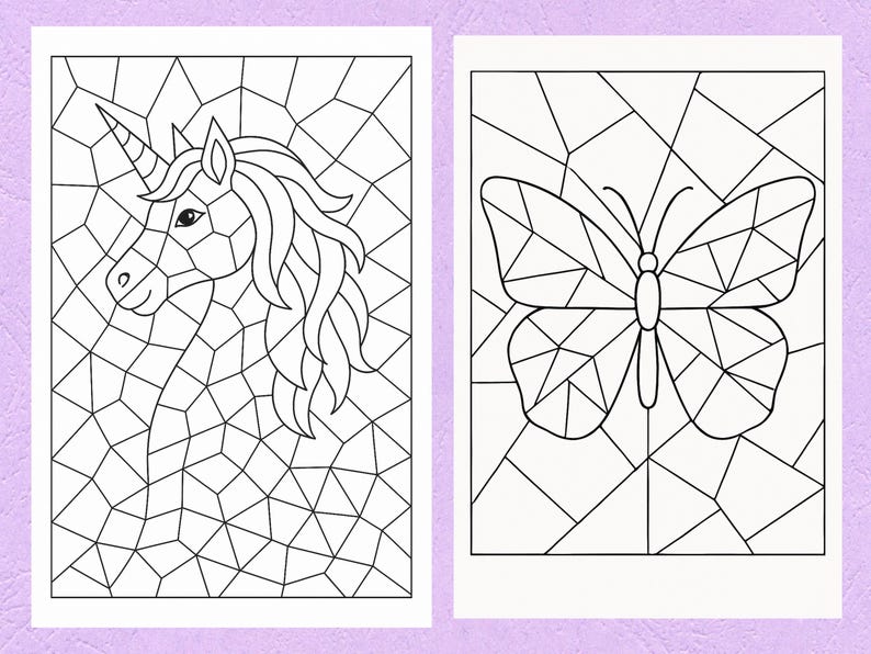 Mosaic Art Coloring Pages for Kids: Unicorn, Butterfly, Bee (PDF ...