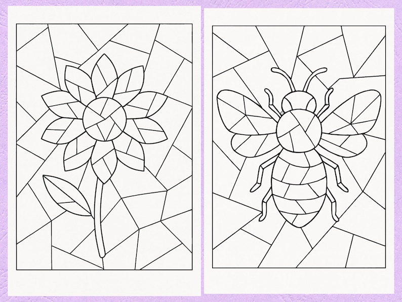 Mosaic Art Coloring Pages for Kids: Unicorn, Butterfly, Bee (PDF ...