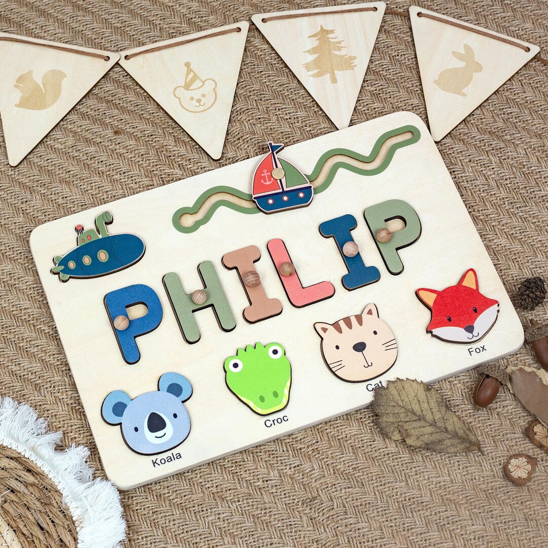 Customized Name Puzzles, Wooden Animal Name Puzzles, Montessori Toys ...