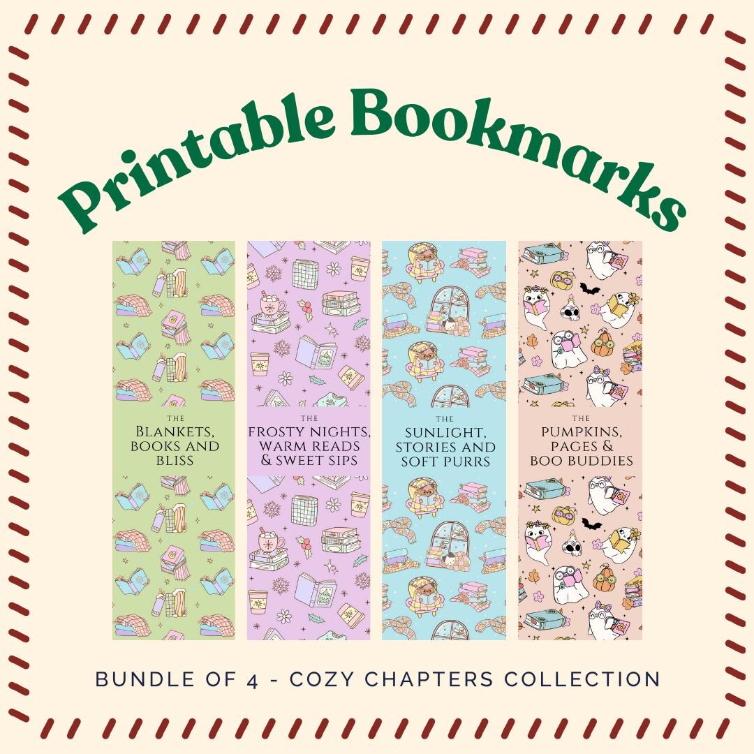 Cozy Christmas Bookmarks Set of 4: Cats, Books, Blankets (PDF Download ...