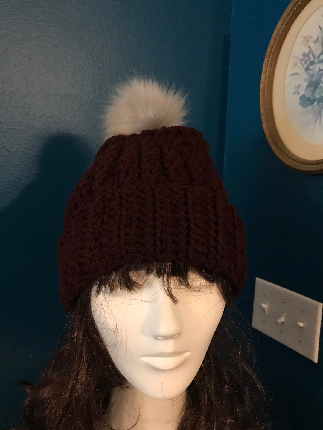 Crochet Beanie: Dani Brimmed Hat With Faux Fur Pompom - Etsy