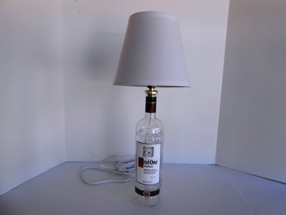 Recycled Ketel One Vodka Bottle Lamp With White Lamp Shade by Kams ...