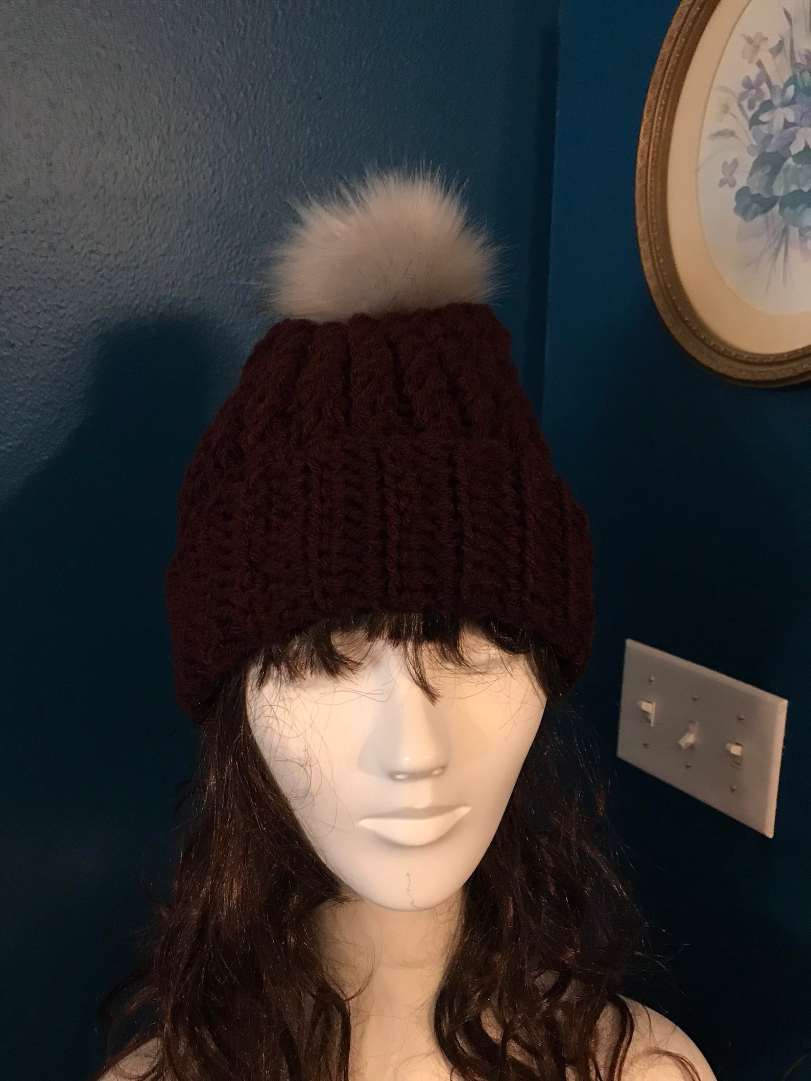 Crochet Beanie: Dani Brimmed Hat With Faux Fur Pompom - Etsy