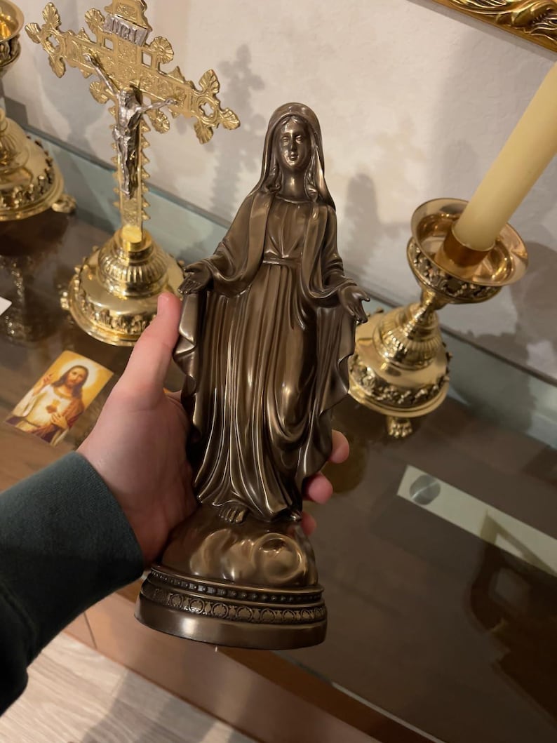 Virgin Mary Bronze Resin Statue: Our Lady of Grace, Catholic Figurine ...