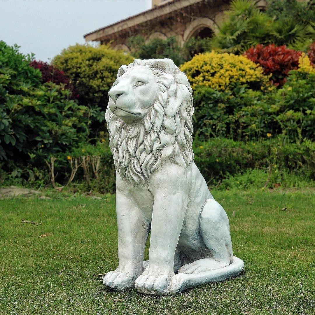 23" Magnesium Oxide Lion Statue: Outdoor Garden Decor - Etsy