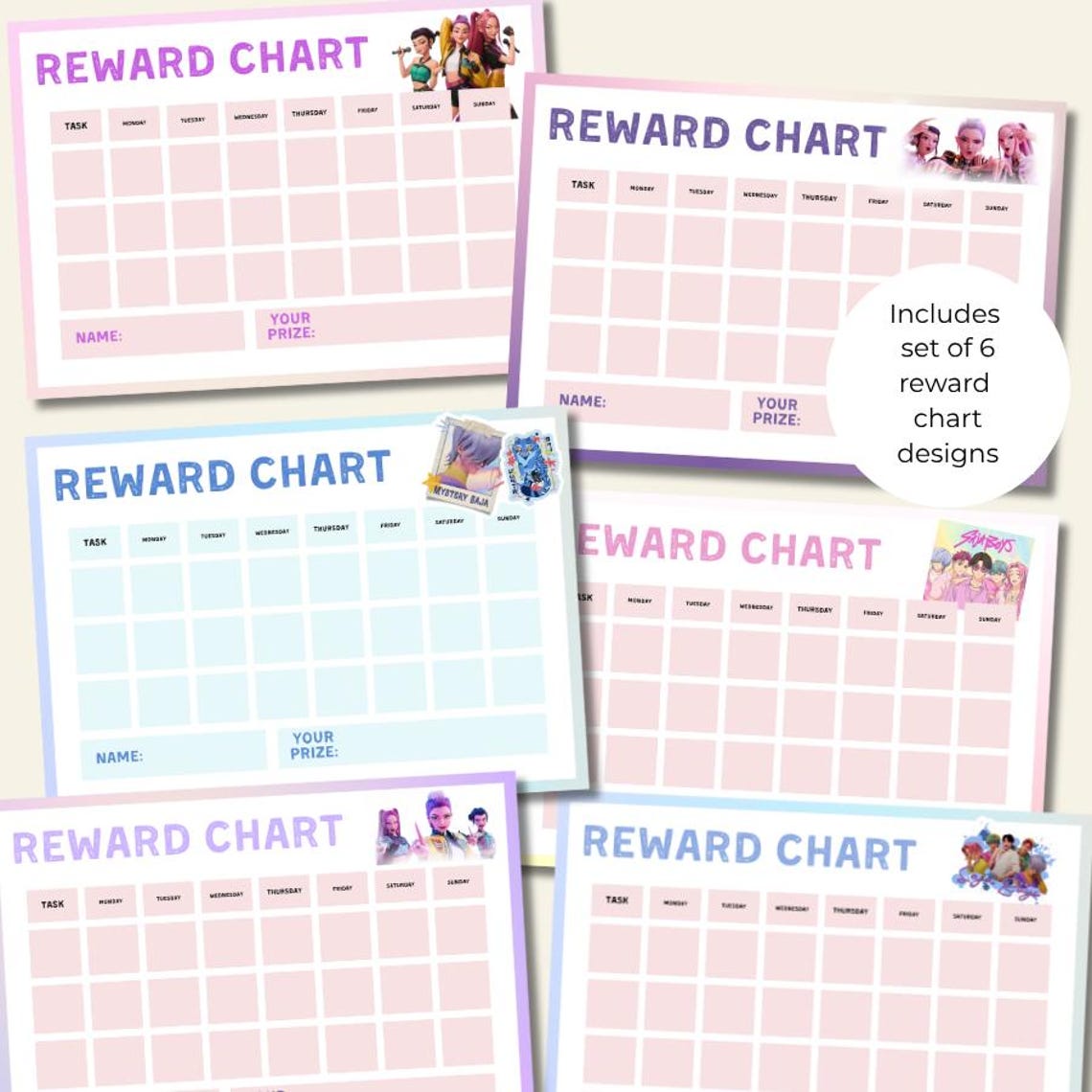 Huntrix and Saja Boys Printable Routine Chore and Reward Chart Digital ...