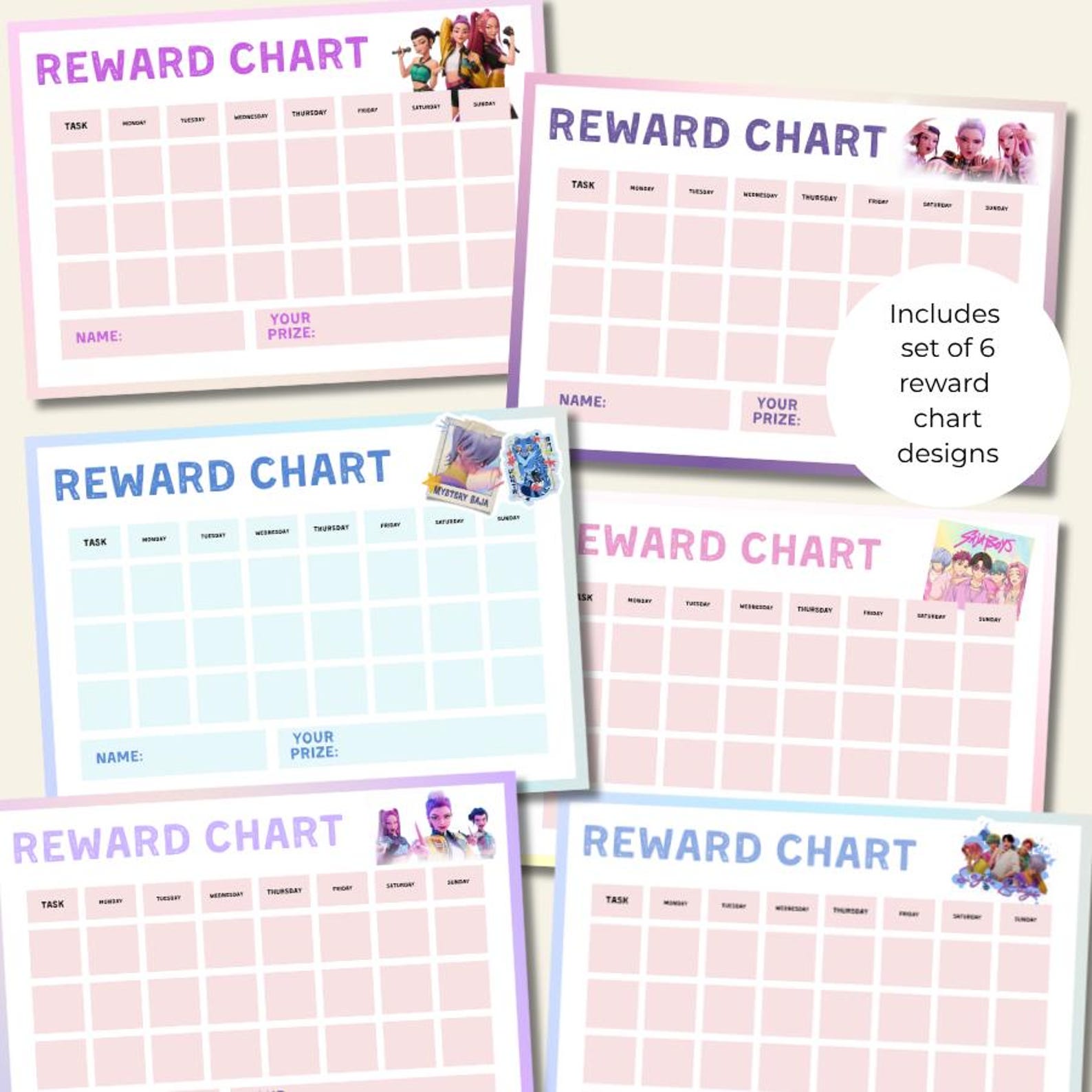 Huntrix and Saja Boys Printable Routine Chore and Reward Chart Digital ...