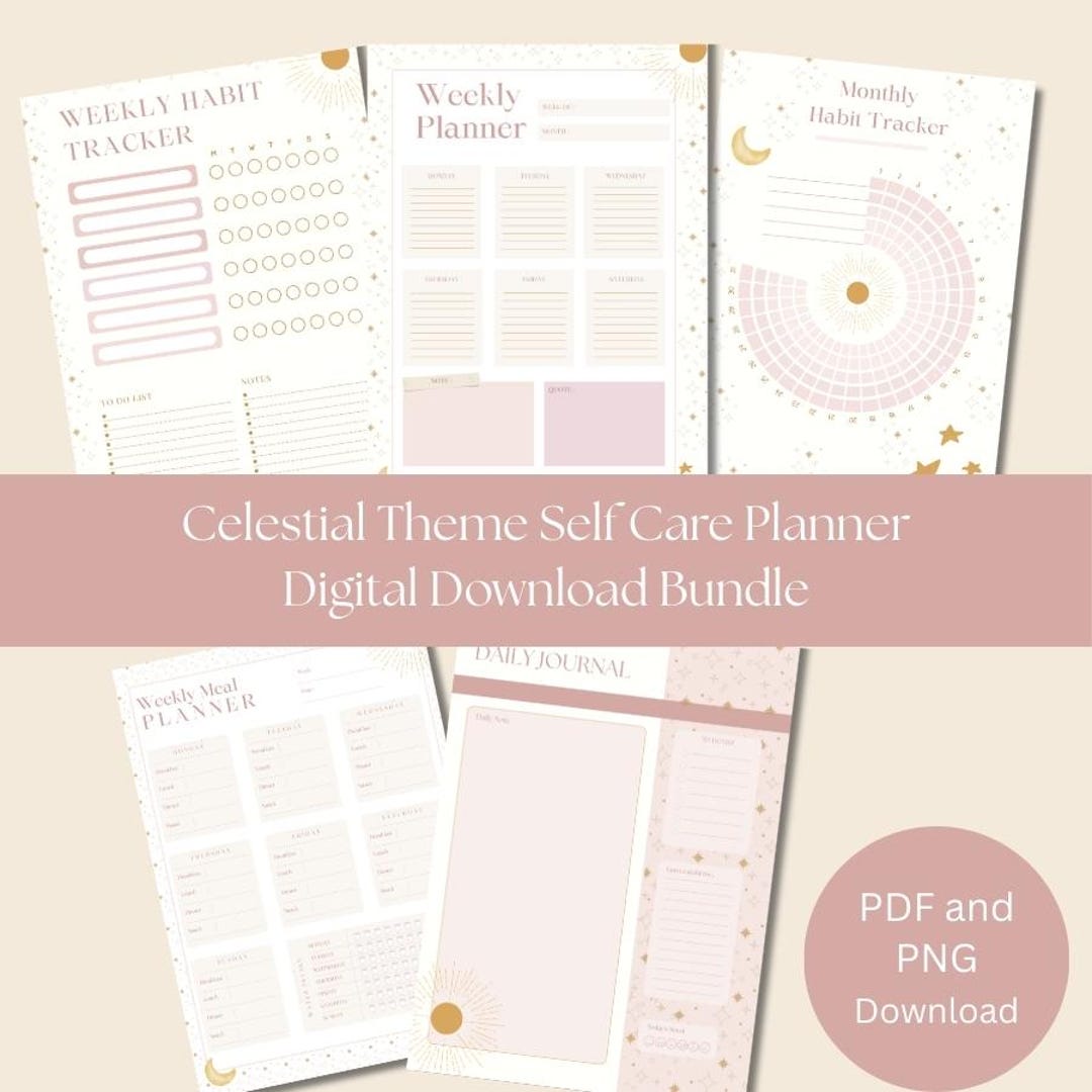 Celestial Self Care Planner Bundle: Pink Moon & Stars (A4/A5 PDF ...