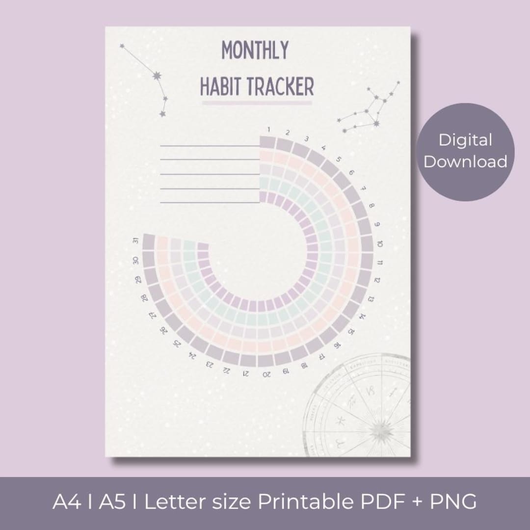 Celestial Habit Tracker: Zodiac Star Sign Monthly Planner (digital ...