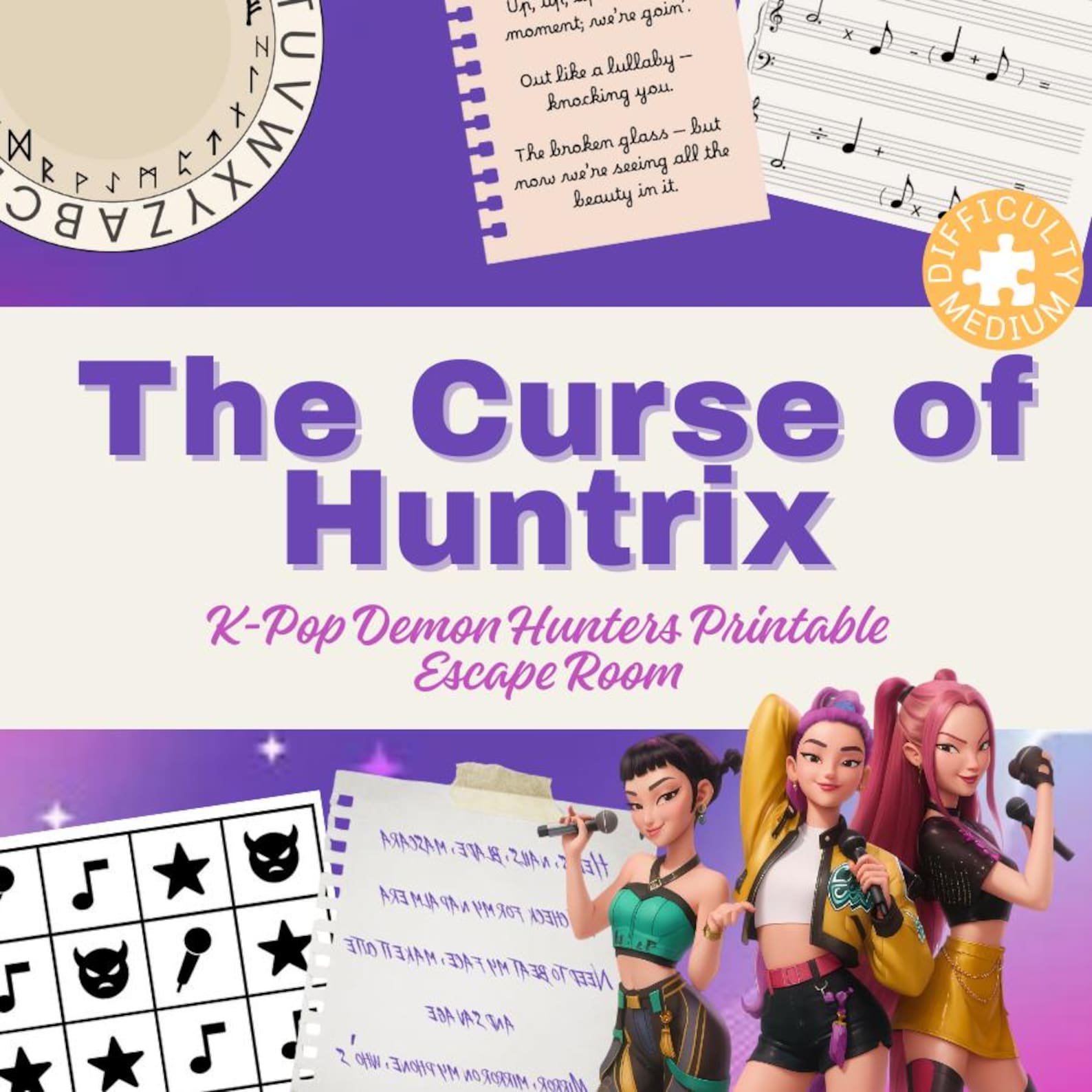 Printable K-pop Escape Room Game for Kids Huntrix Demon Hunters Party ...