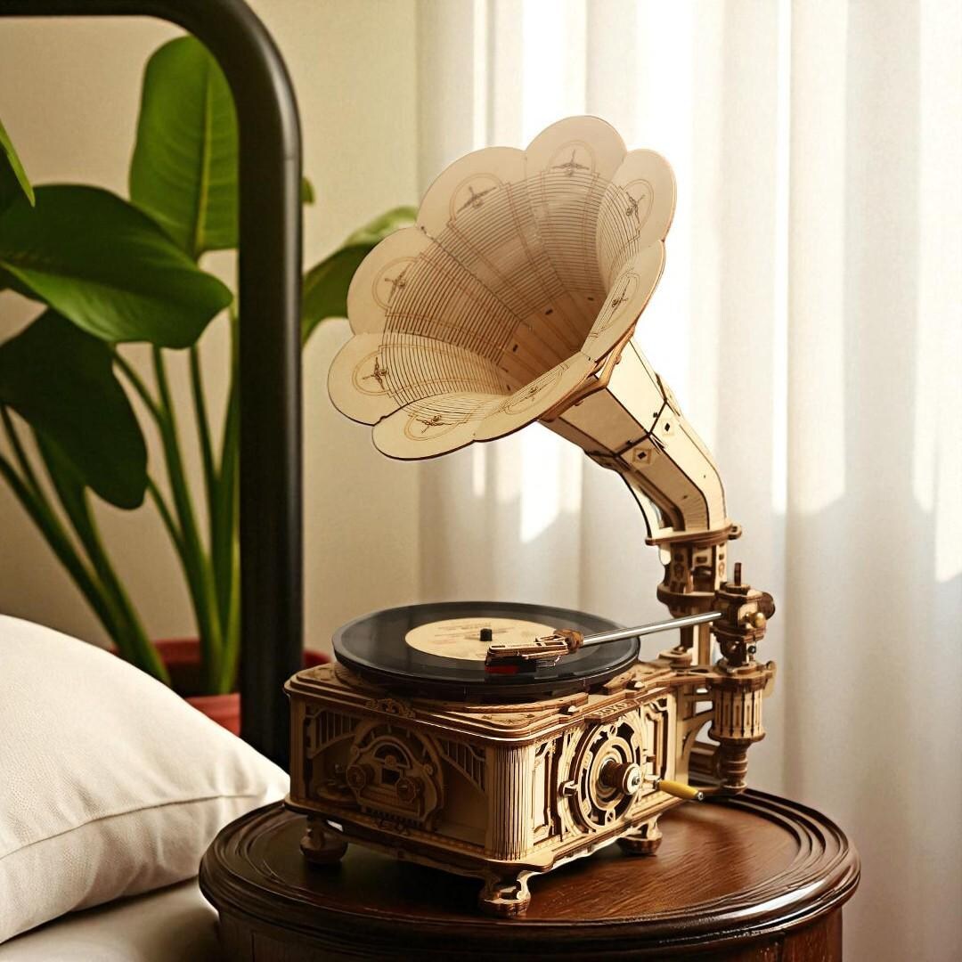 Hand-crank Wooden Gramophone Kit With Music | 3D Puzzle 424pcs | Gift ...