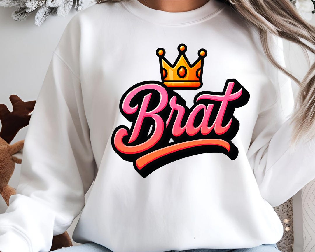 Brat PNG With Crown | Cute Pink Script Text Design | Digital Download ...