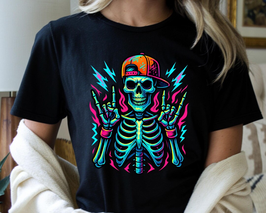 Neon Skull Rock Hand PNG: Edgy Skeleton With Cap (digital Download) - Etsy