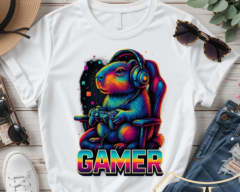 Neon Capybara Gamer PNG - Etsy