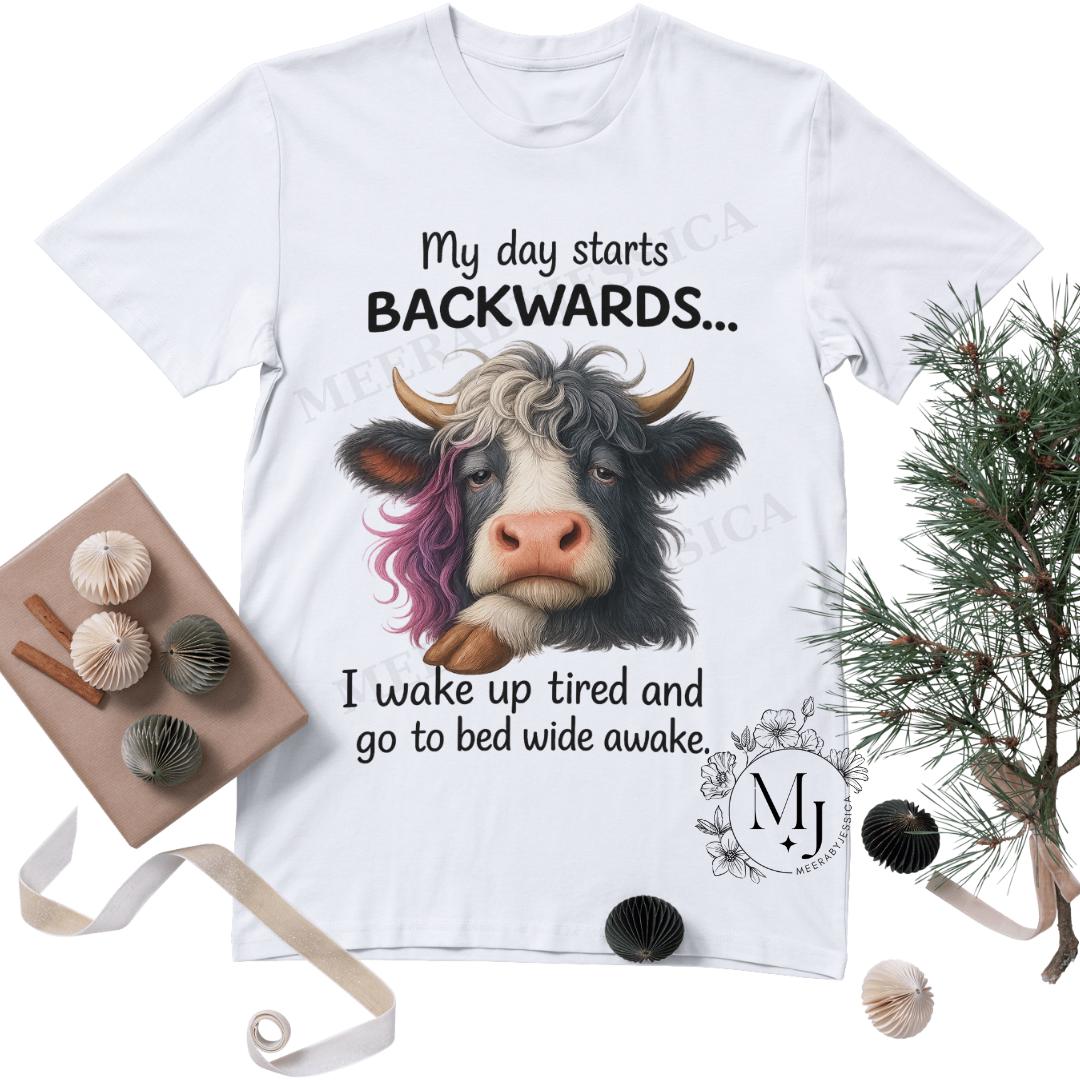Funny Cow Sublimation PNG | My Day Starts Backwards Quote | Tired Cow ...