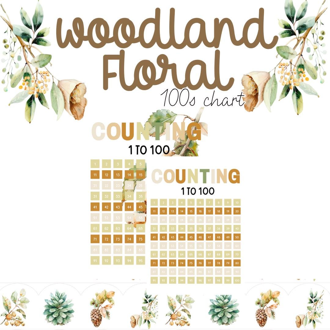 Woodland Floral 100s Chart: Classroom Decor (digital Download) - Etsy