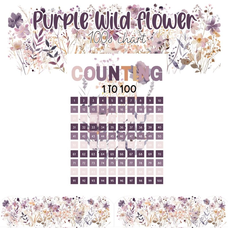 Purple Wildflowers 100s Chart: Classroom Decor Bundle (digital Download ...