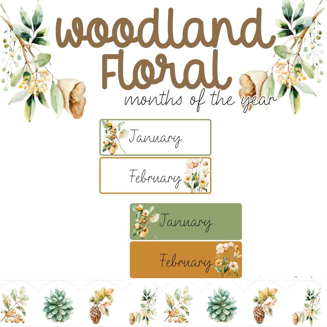 Woodland Floral Months of the Year Classroom Decor Teacher Classroom ...