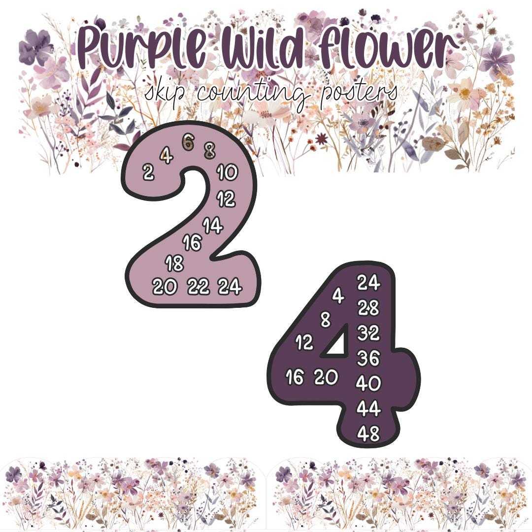 Purple Wildflowers Skip Counting Posters: Classroom Decor Bundle ...