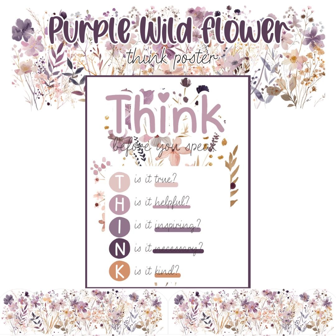 Purple Wildflowers Classroom Decor Poster Bundle (digital Download ...