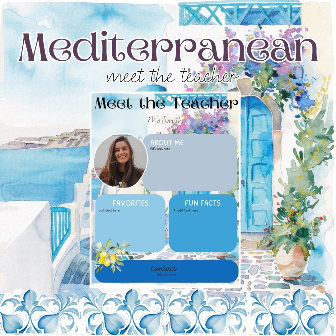 Mediterranean Classroom Decor Pack: Meet the Teacher Template (digital ...