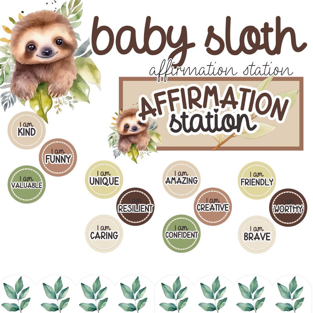 Baby Sloth Affirmation Station: Teacher Classroom Decor Pack (digital ...