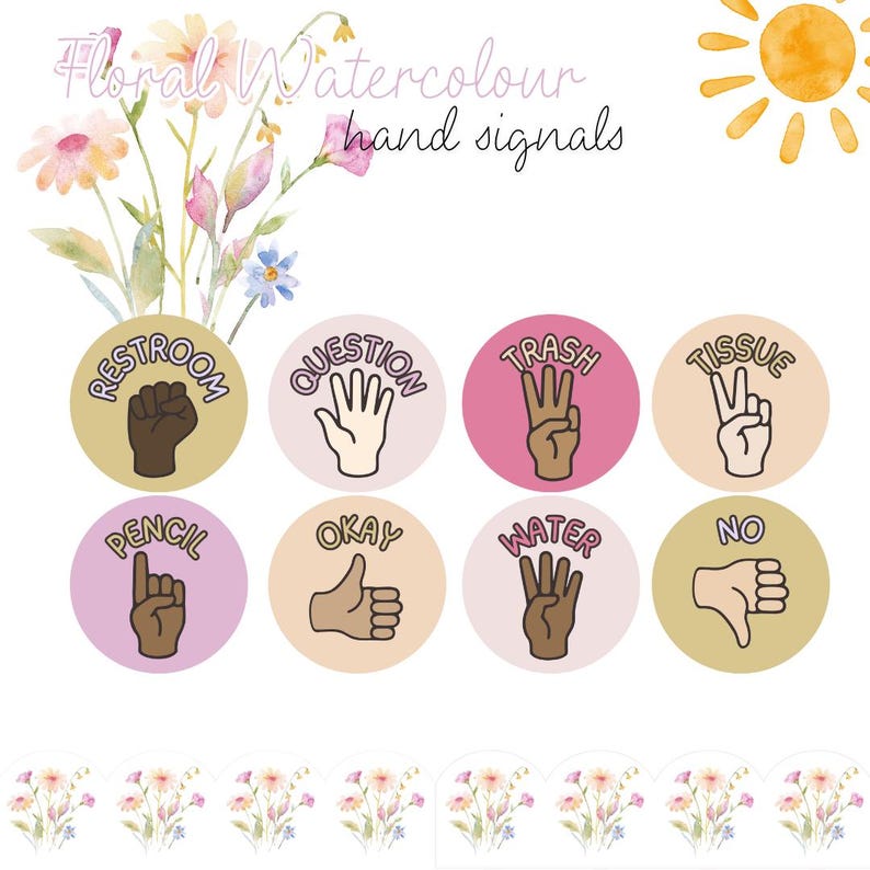 Floral Watercolor Hand Signals Classroom Decor (digital Download) - Etsy