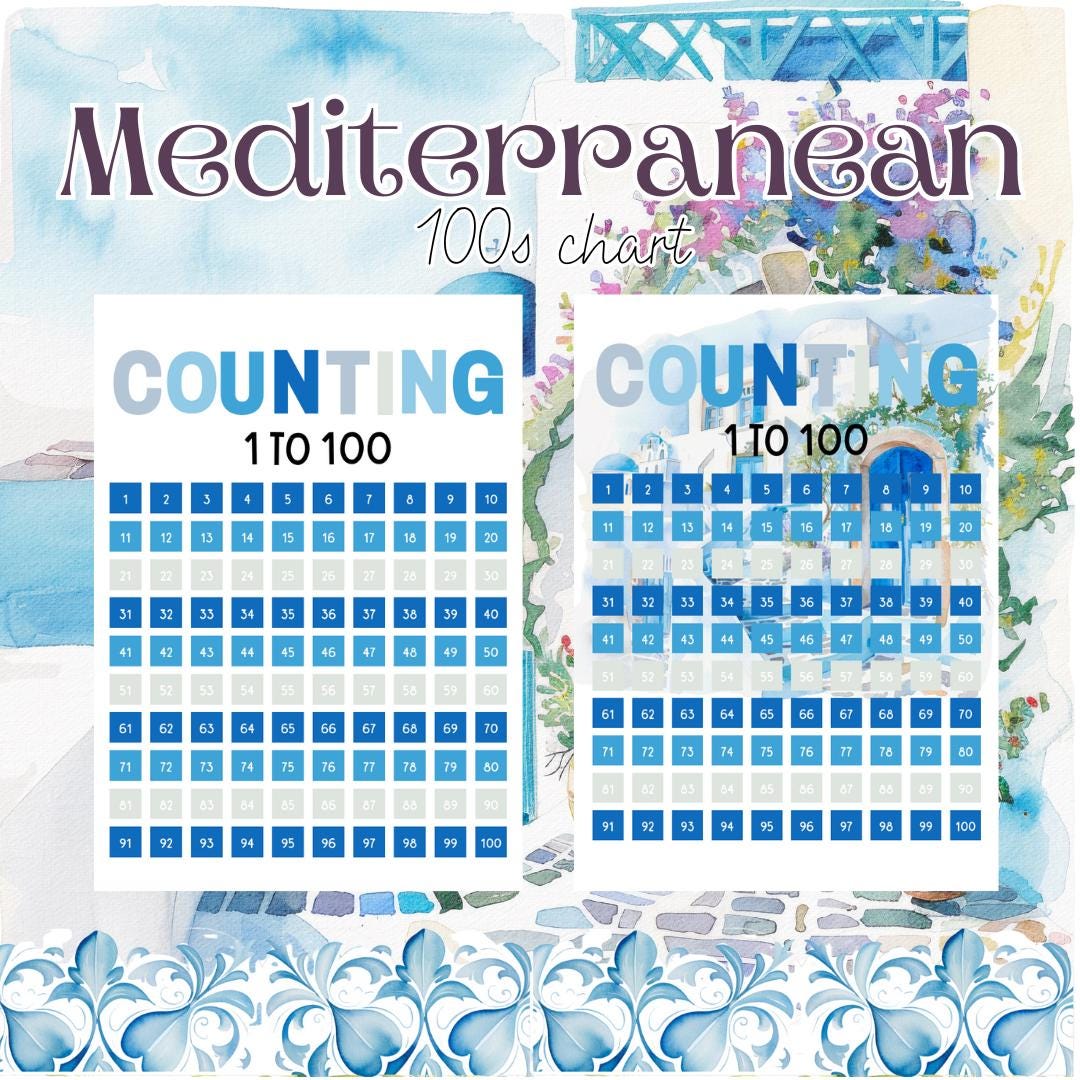 Mediterranean 100s Chart: Classroom Decor (digital Download) - Etsy
