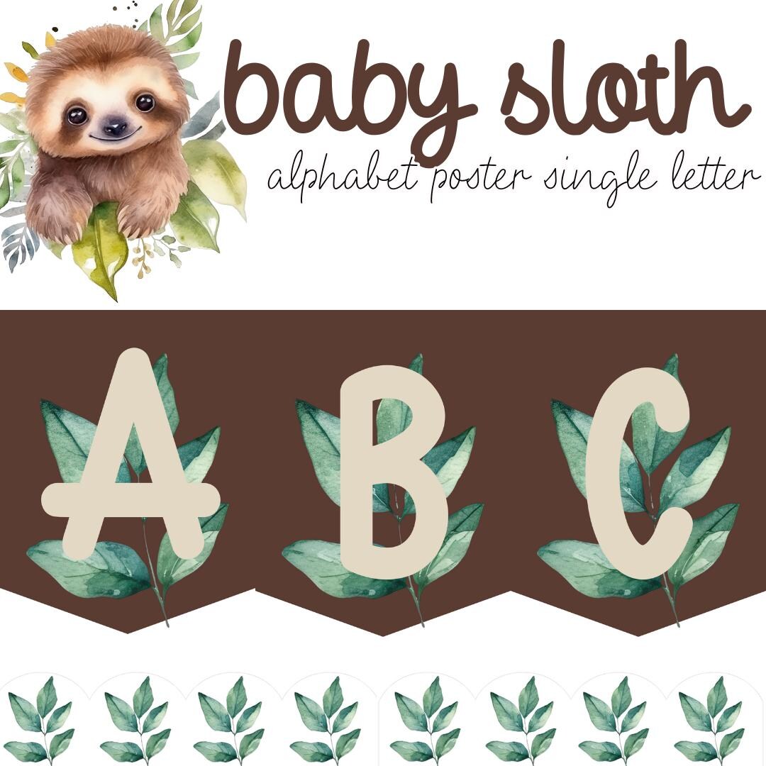 Baby Sloth Alphabet Poster: Classroom Decor (digital Download, PDF File ...