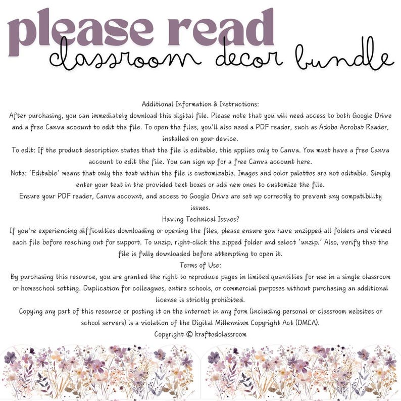 Purple Wildflowers Alphabet Posters Classroom Decor Bundle Teacher ...