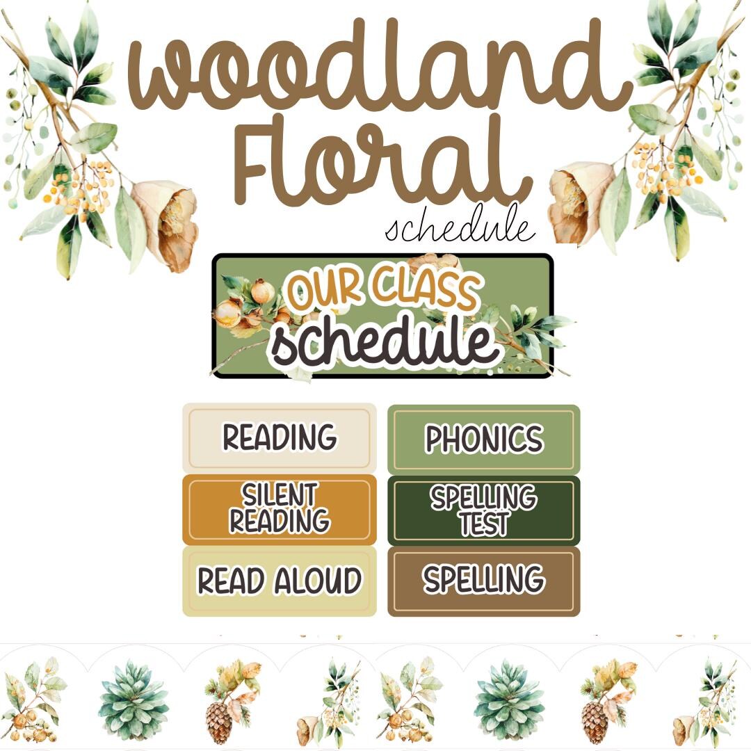 Woodland Floral Classroom Schedule: Teacher Decor (digital Download ...