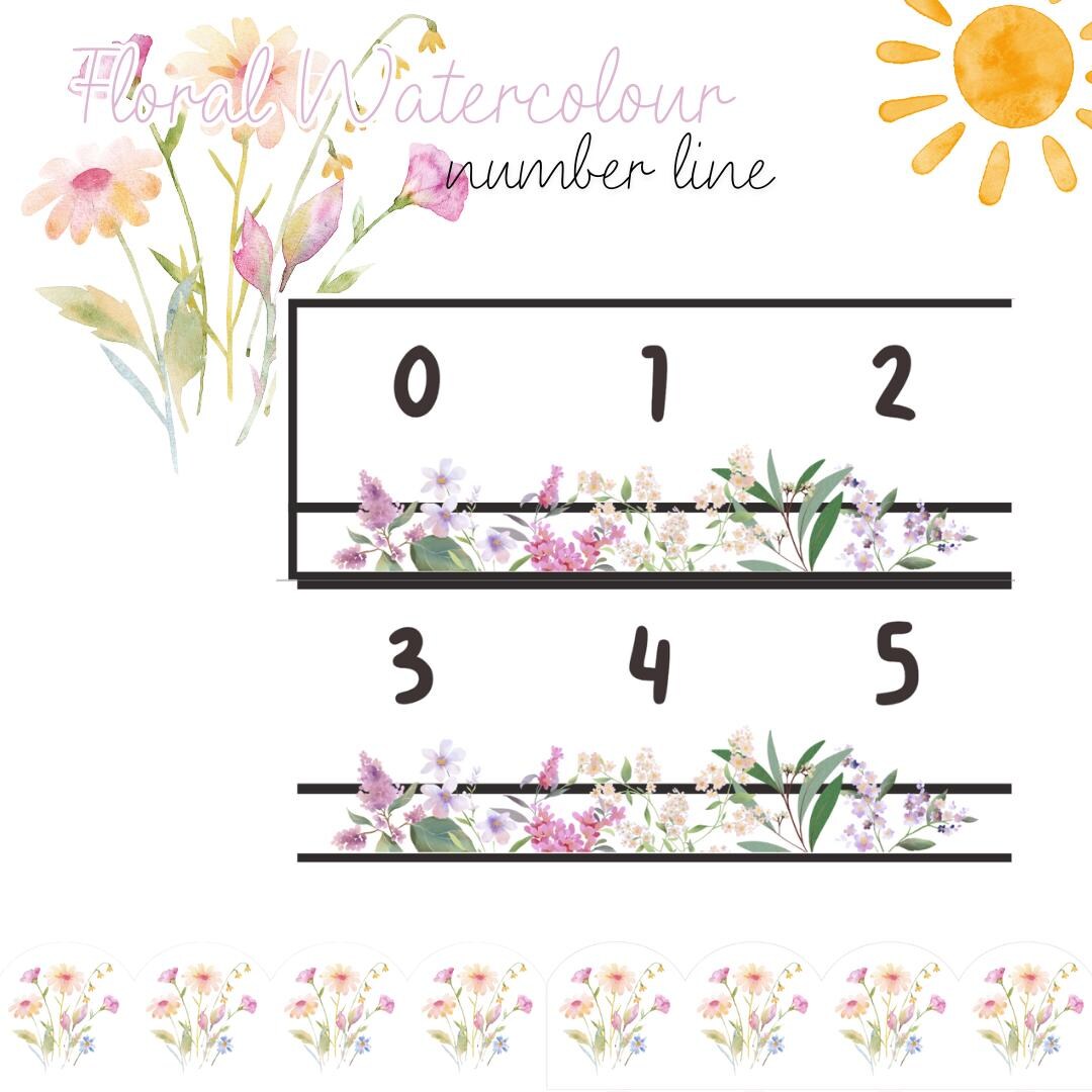 Floral Watercolor Number Line: Classroom Decor (digital Download, PDF ...