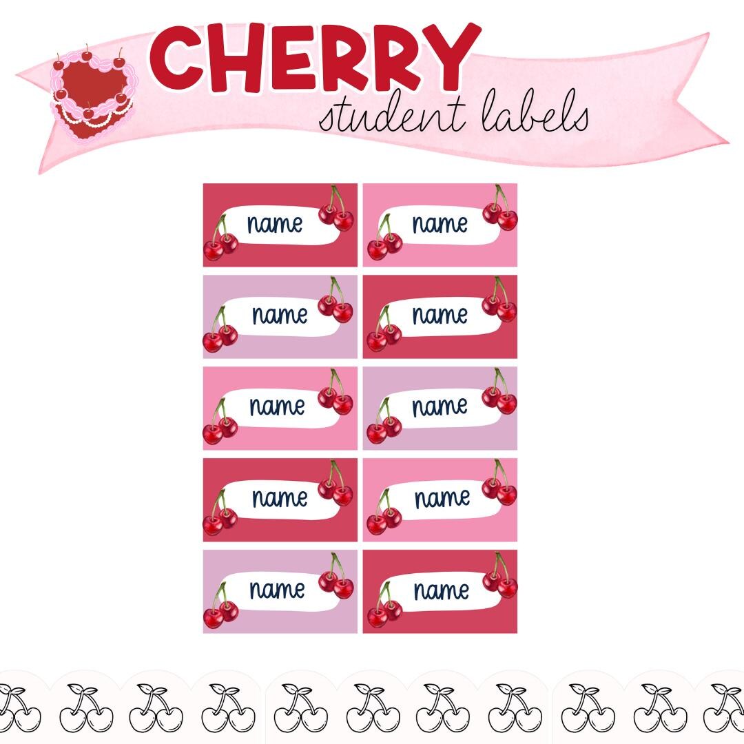 Cherry Classroom Decor: Student Name Labels (digital Download, Canva ...