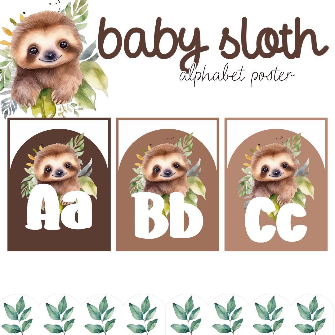 Baby Sloth Alphabet Poster: Classroom Decor (digital Download, PDF File ...