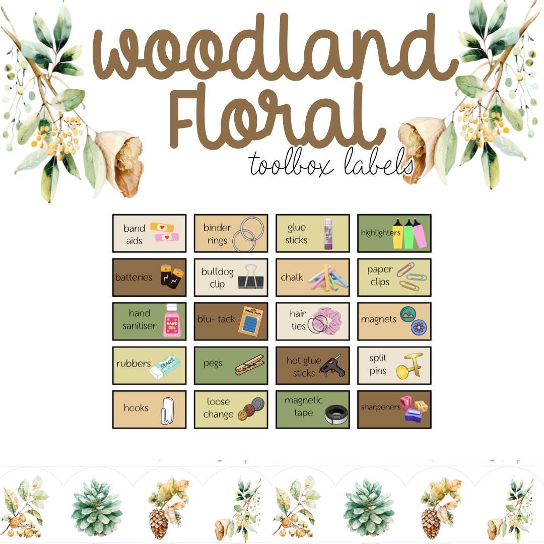 Woodland Floral Toolbox Labels: Classroom Decor (digital Download ...