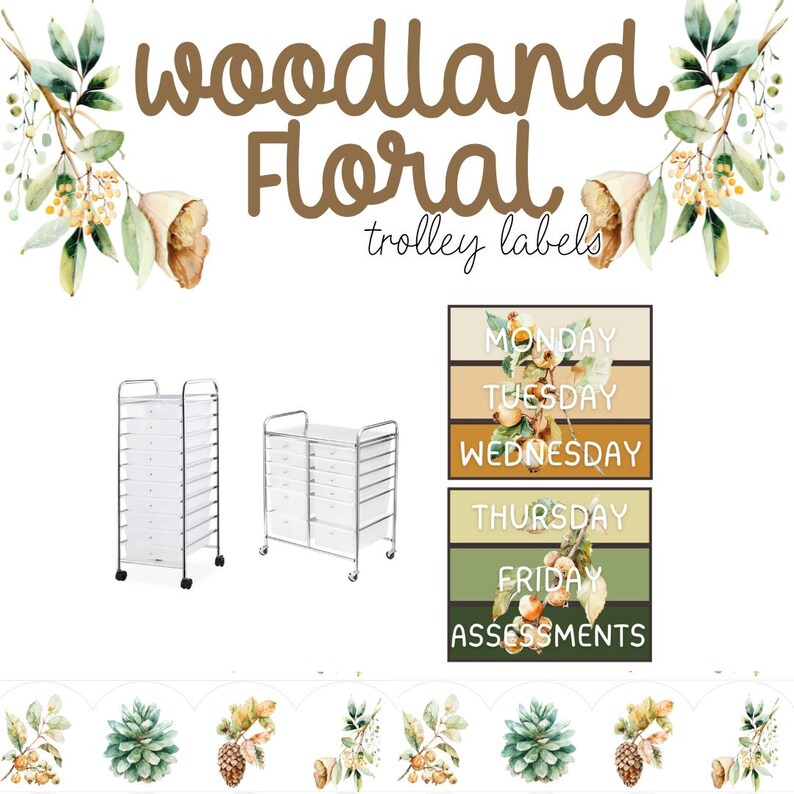 Woodland Floral Trolley Labels: Classroom Decor (digital Download ...