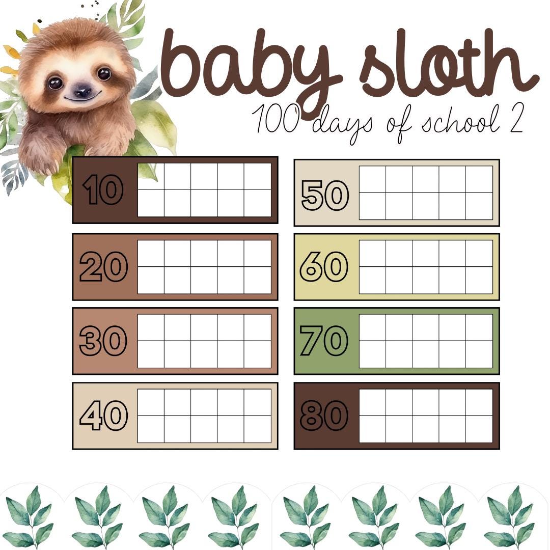 Baby Sloth 100 Days of School Classroom Decor Pack (digital Download ...