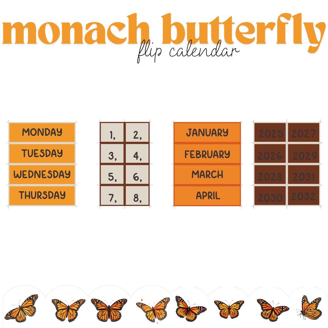Monarch Butterfly Flip Calendar Classroom Decor - Etsy