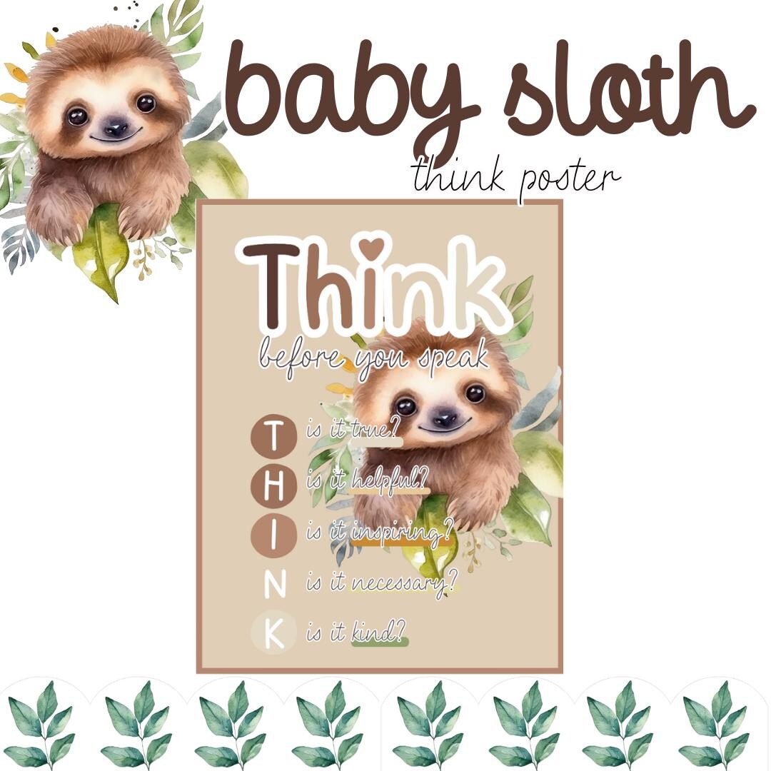 Baby Sloth Think Poster Classroom Decor Teacher Classroom Decor Pack - Etsy