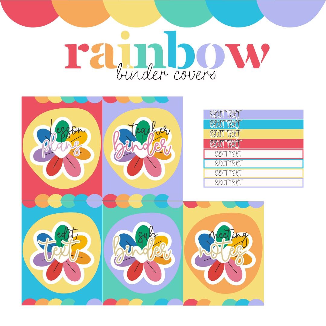 Rainbow Binder Covers: Editable Classroom Decor Pack (digital Download ...