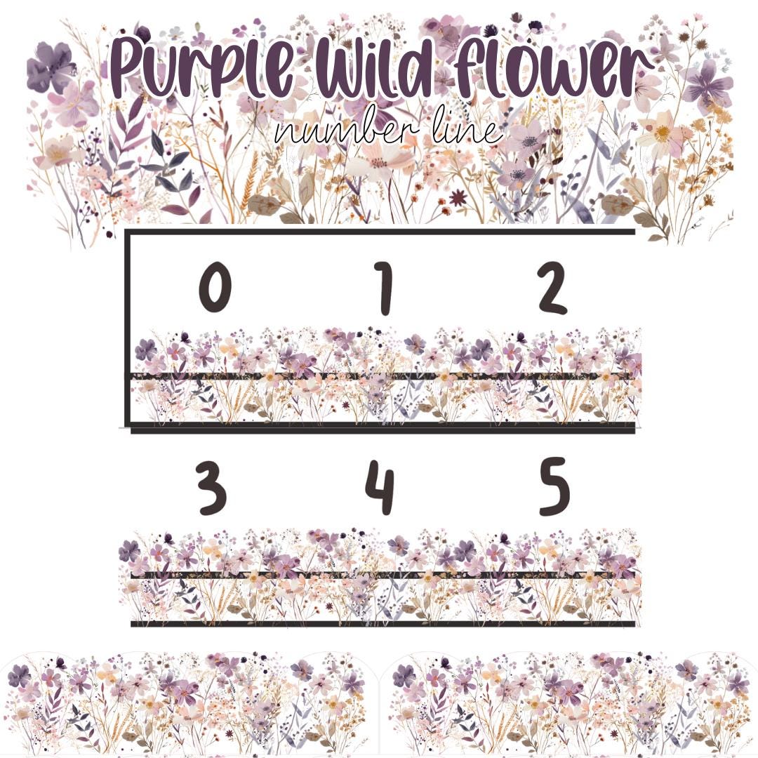 Purple Wildflowers Classroom Number Line Decor (digital Download ...