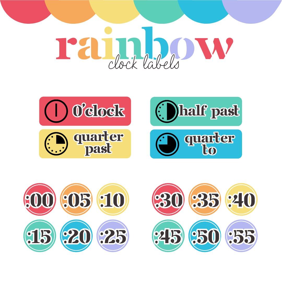 Rainbow Clock Labels: Teacher Classroom Decor (digital Download) - Etsy