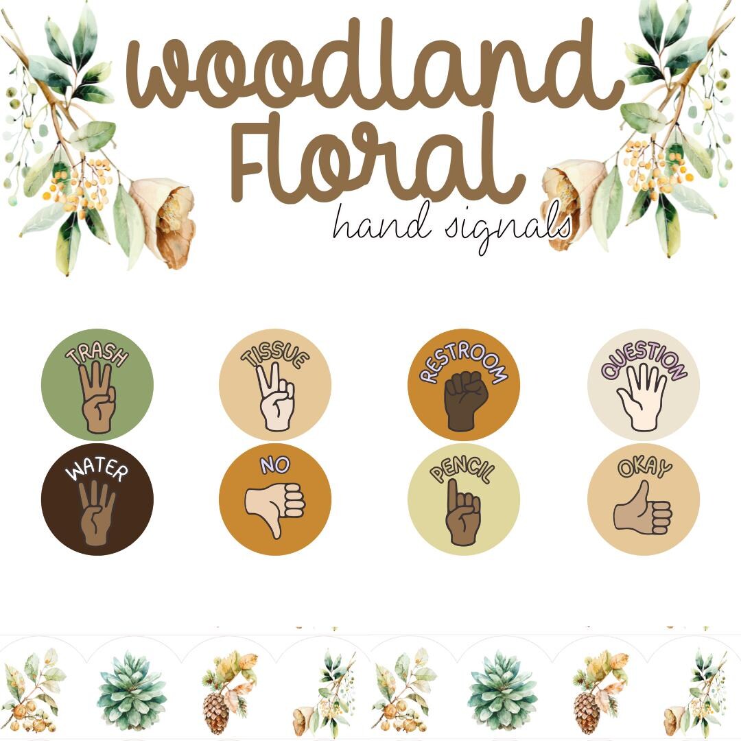 Woodland Floral Hand Signals Classroom Decor: Teacher Printables ...
