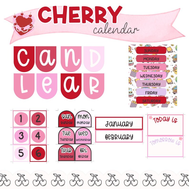 Cherry Calendar Classroom Decor: Teacher Printable (digital Download ...