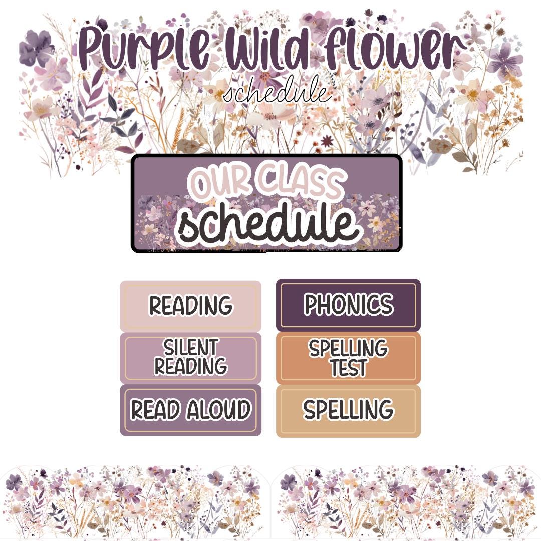 Purple Wildflowers Classroom Decor Set: Teacher Schedule (digital ...