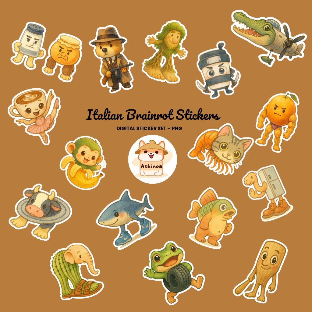 Italian Brainrot Chibi Digital Stickers – 16 PNG Files | Transparent ...