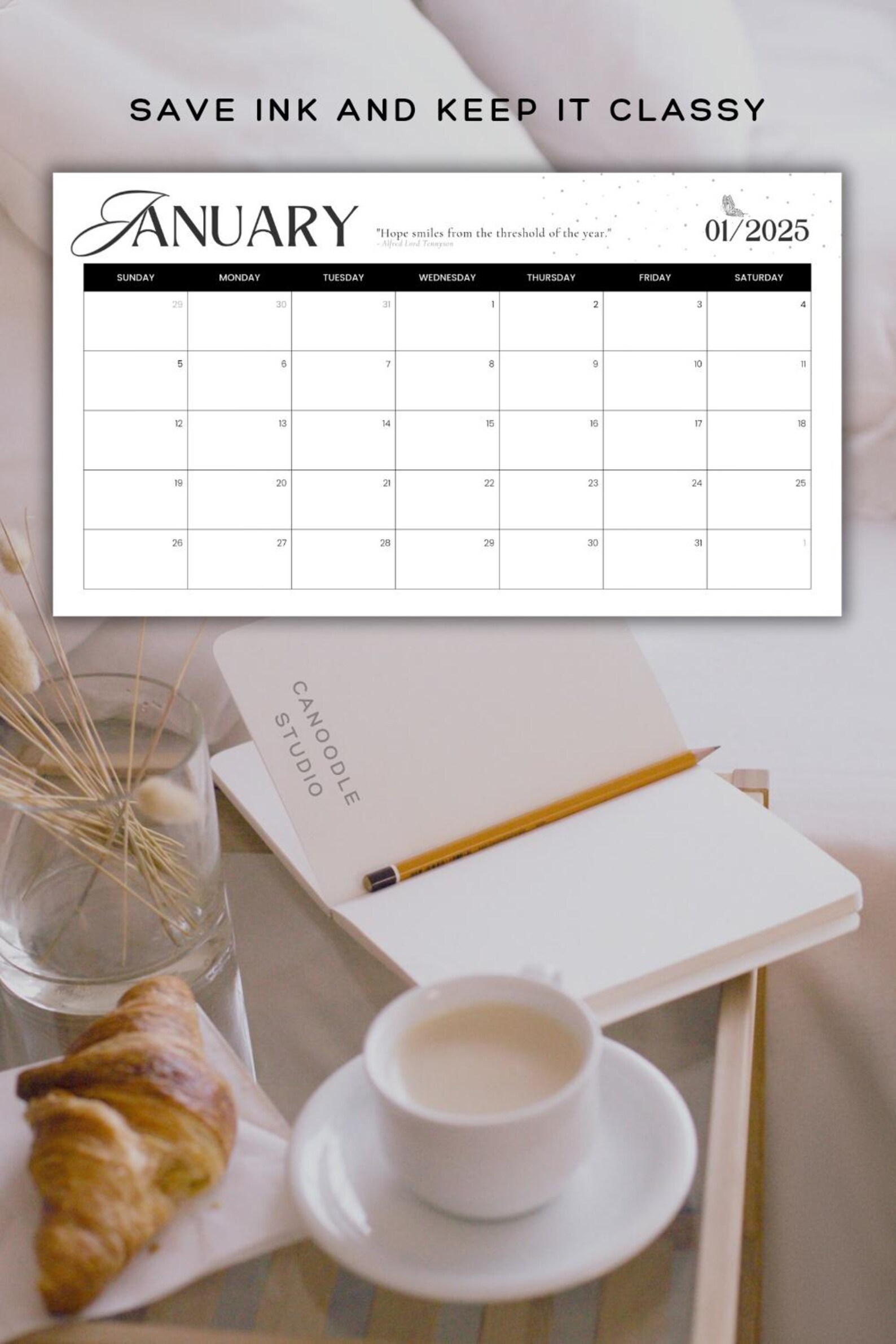 Minimalist 2025 Printable Calendar | Black and White Monthly Wall ...