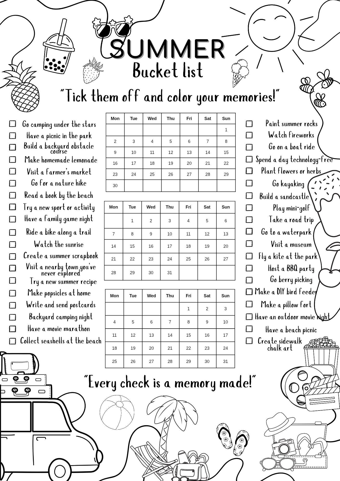 Summer Bucket List for Kids – Printable Activity Sheet | Fun Coloring ...