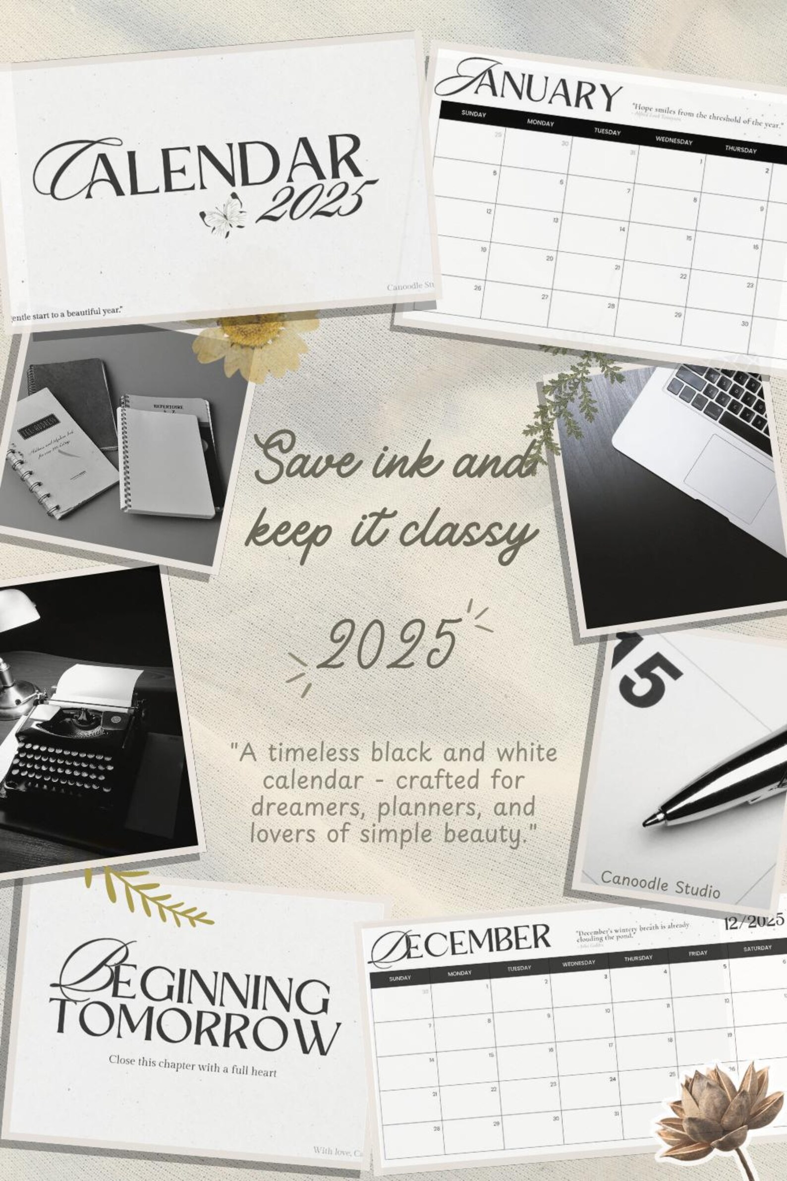 Minimalist 2025 Printable Calendar | Black and White Monthly Wall ...