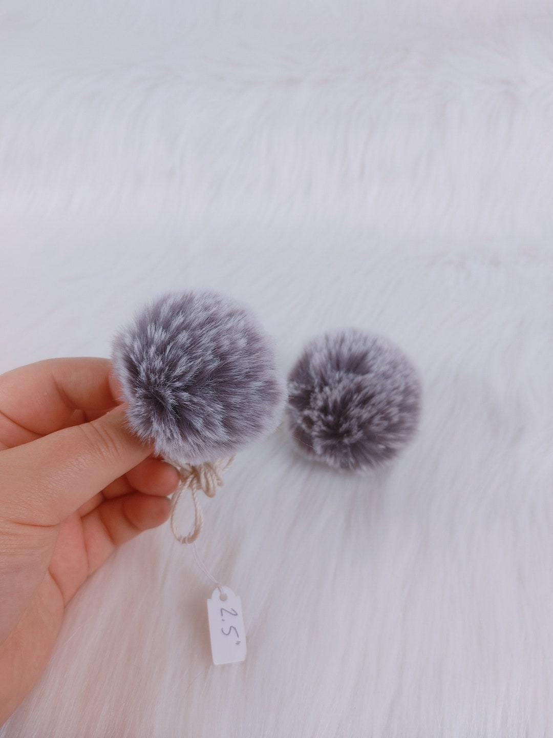 Mini Field Mouse Faux Fur Pom Pom. Small Grey Faux Fur Pom Poms. Sew or ...